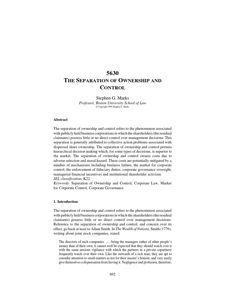 The Separation of Ownership and Control | PDF | Board Of Directors | Stocks