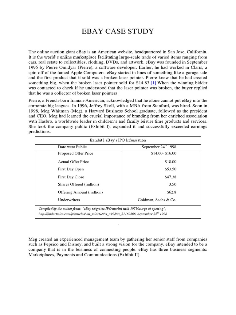 Ebay Case Study: Compiled by The Author From: "Ebay Reignites Ipo ...