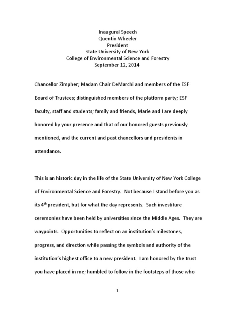 Quentin Wheeler Inauguration Speech | PDF | Environmentalism ...
