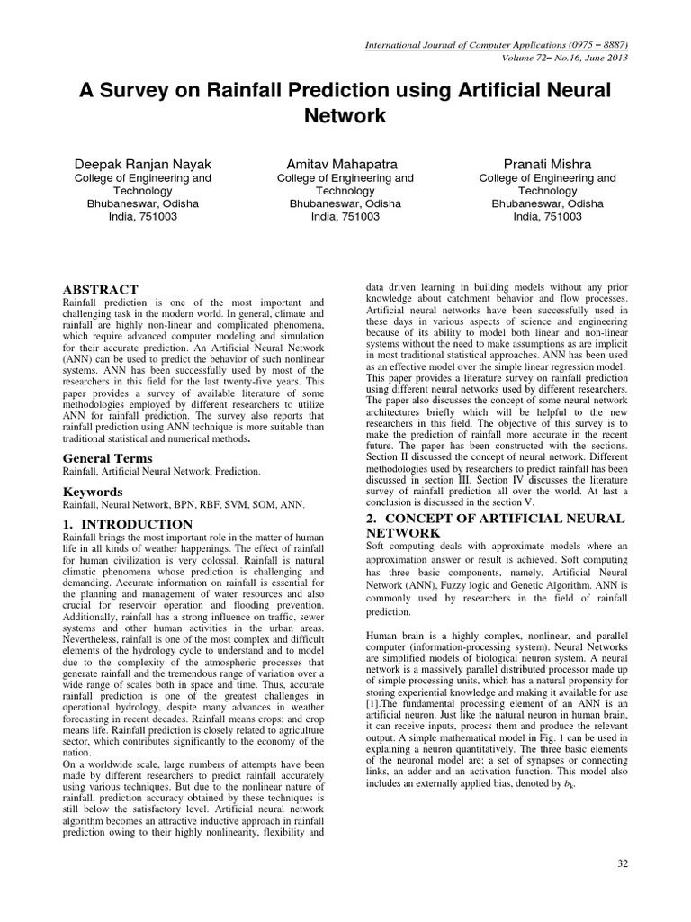 A Survey On Rainfall Prediction Using Artificial Neural Network Pdf Artificial Neural