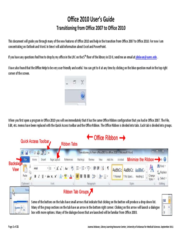 O Office 201 10 User's Guide: Transiti Oning From Office 2007 7 To ...