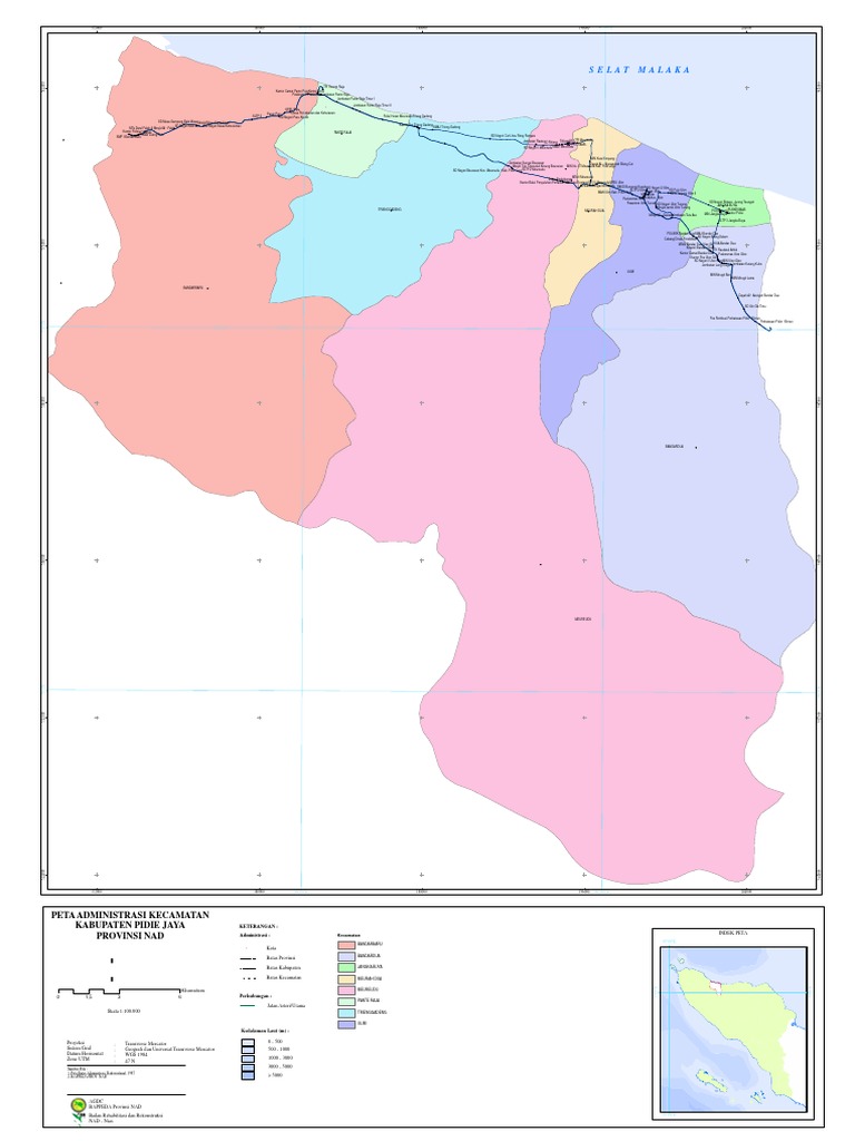 Peta Administrasi Kecamatan Kabupaten Pidie Jaya Provinsi NAD | PDF