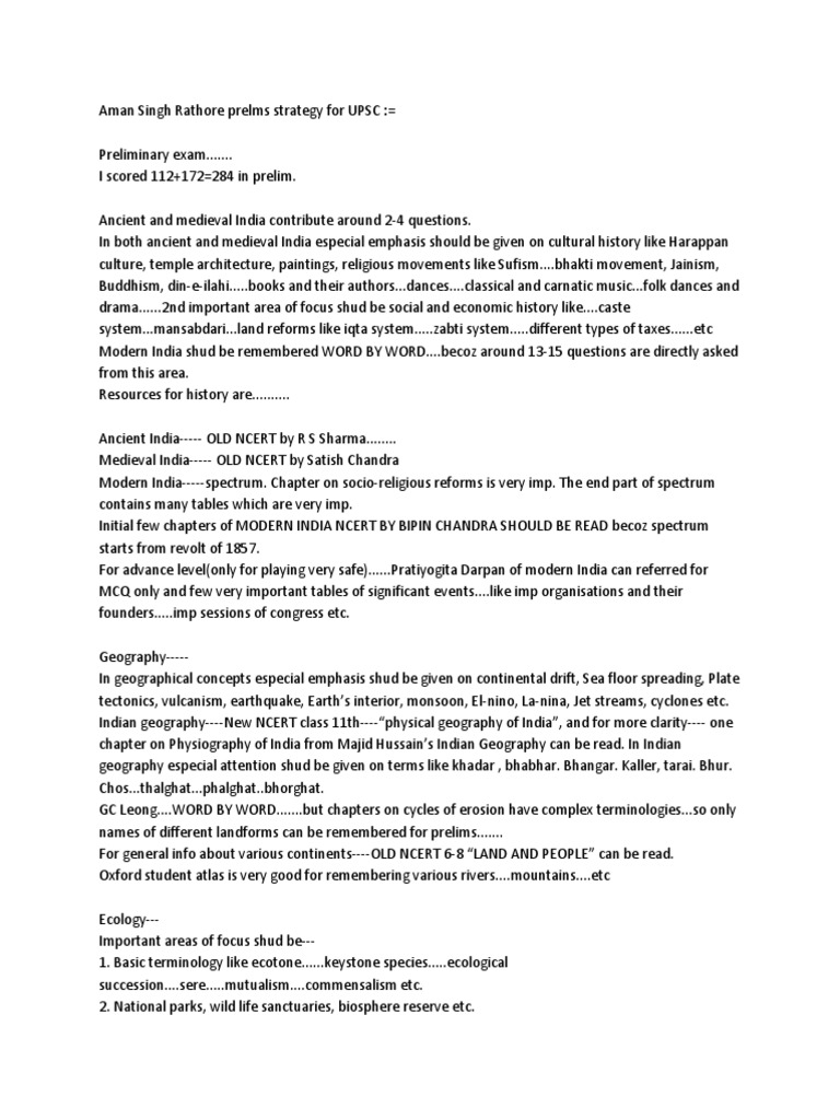 Aman Singh Rathore Prelms Strategy For UPSC | PDF | Newspapers | Test ...