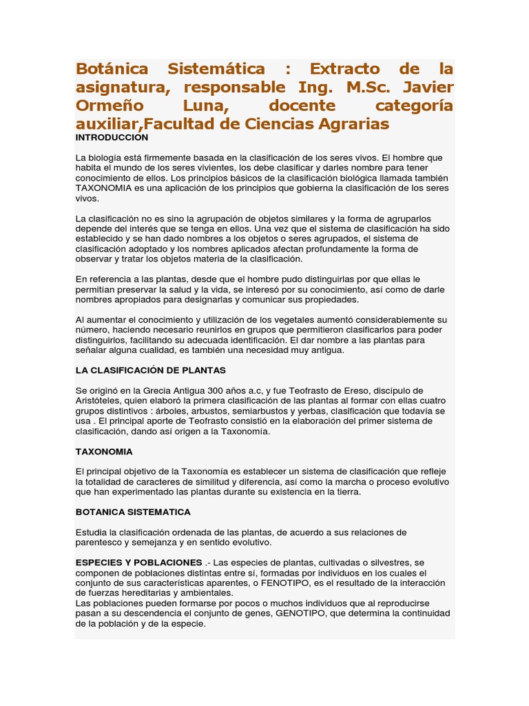 Botánica Sistemática | PDF | Taxonomía (biología) | Plantas