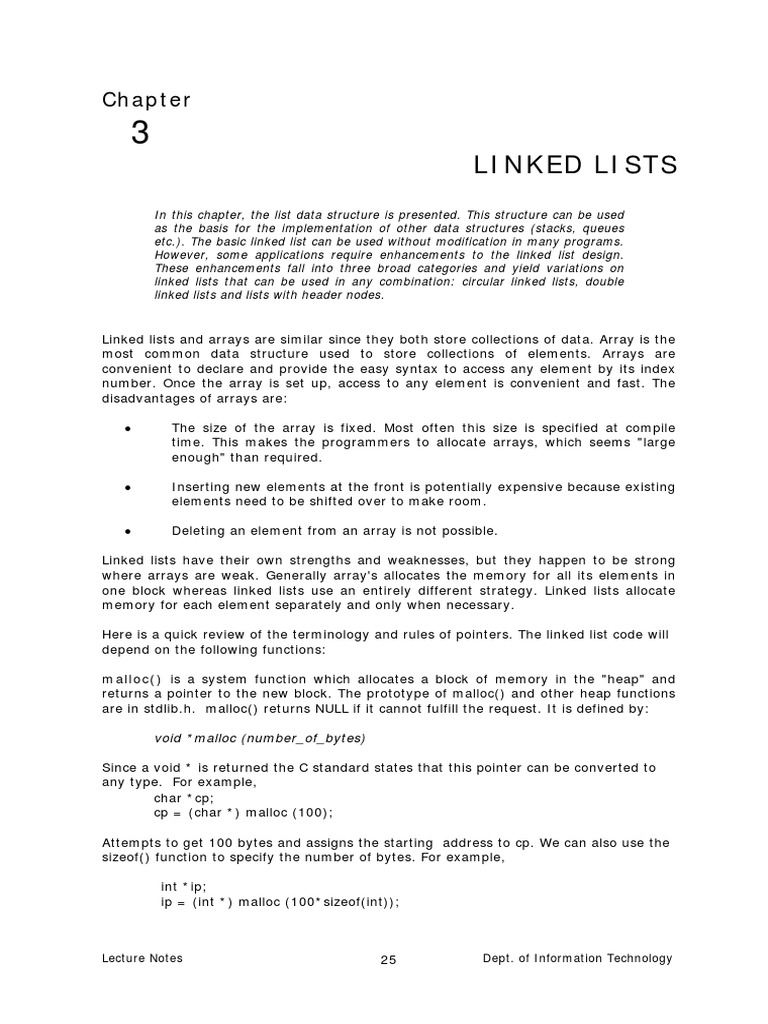 3 Linked Lists Pdf Array Data Structure Pointer Computer 0069