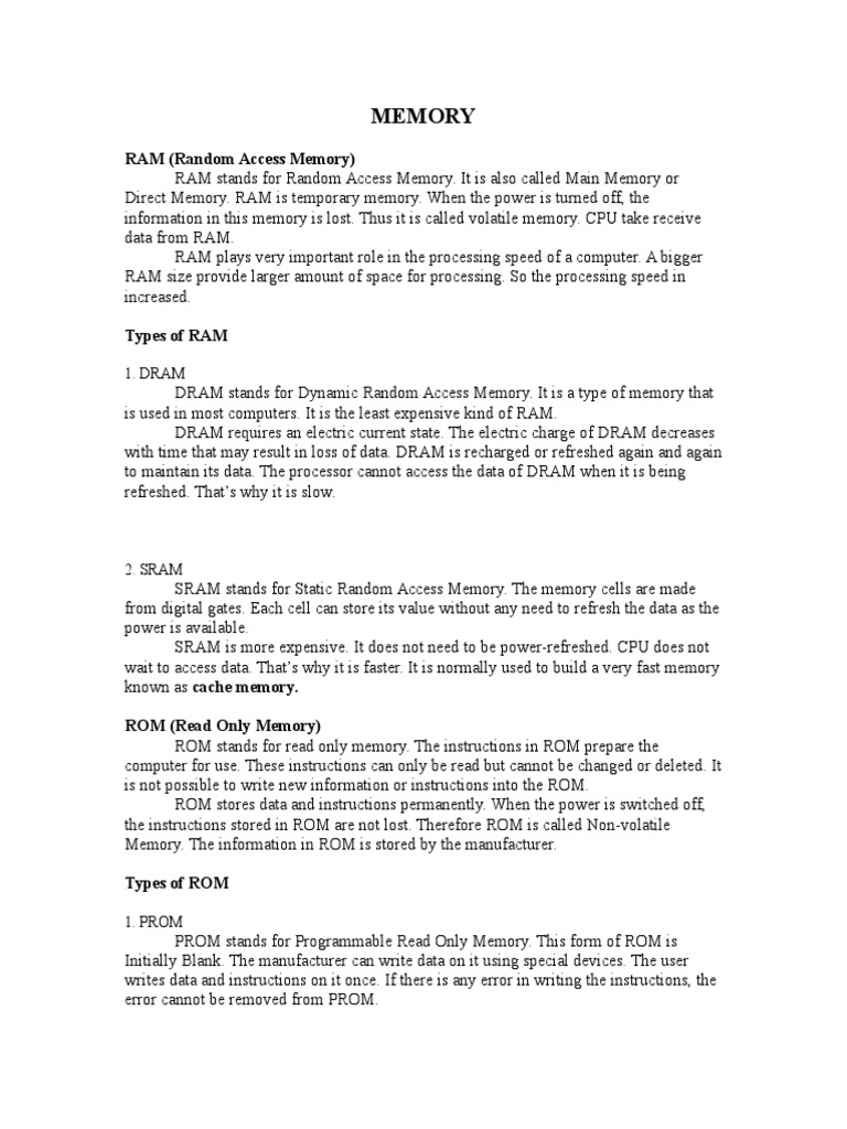 Memory | PDF | Random Access Memory | Read Only Memory