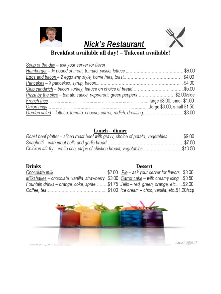Nick's Restaurant Menu Overview | PDF | Cooking, Food & Wine