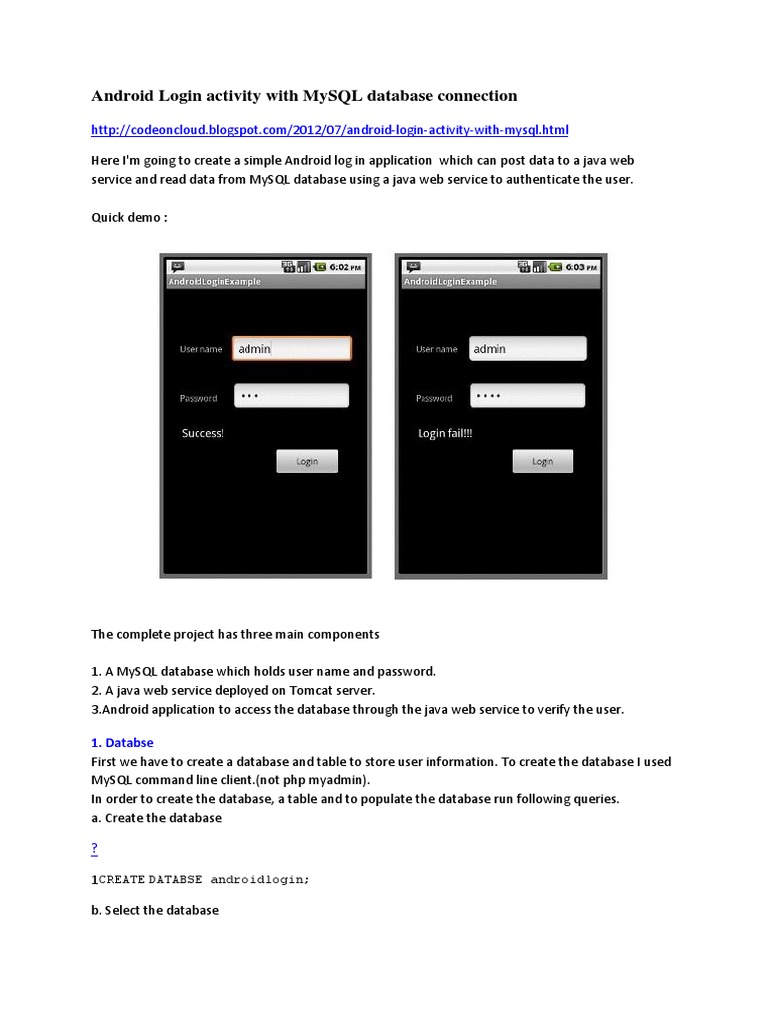 Android Login Activity With Mysql Database Connection My Sql Databases 