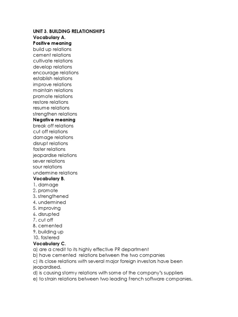 Unit 3 Vocabulary | PDF