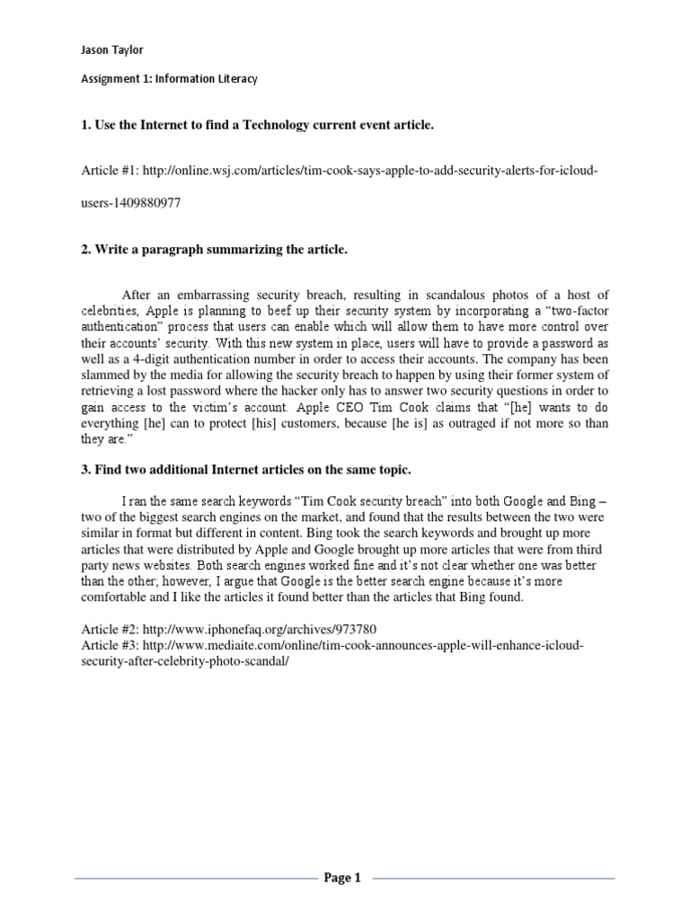 Assignment 1 - Information Literacy | PDF | I Cloud | Web Search Engine