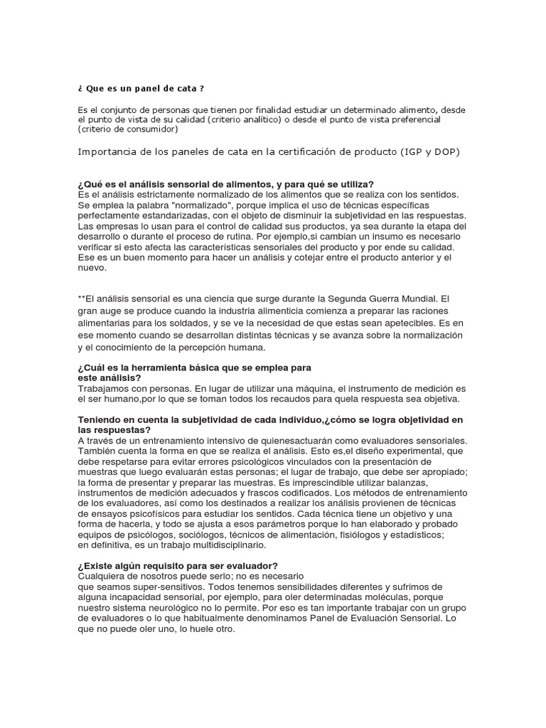 Que Es Un Panel de Cata | PDF | Calidad (comercial) | Subjetividad
