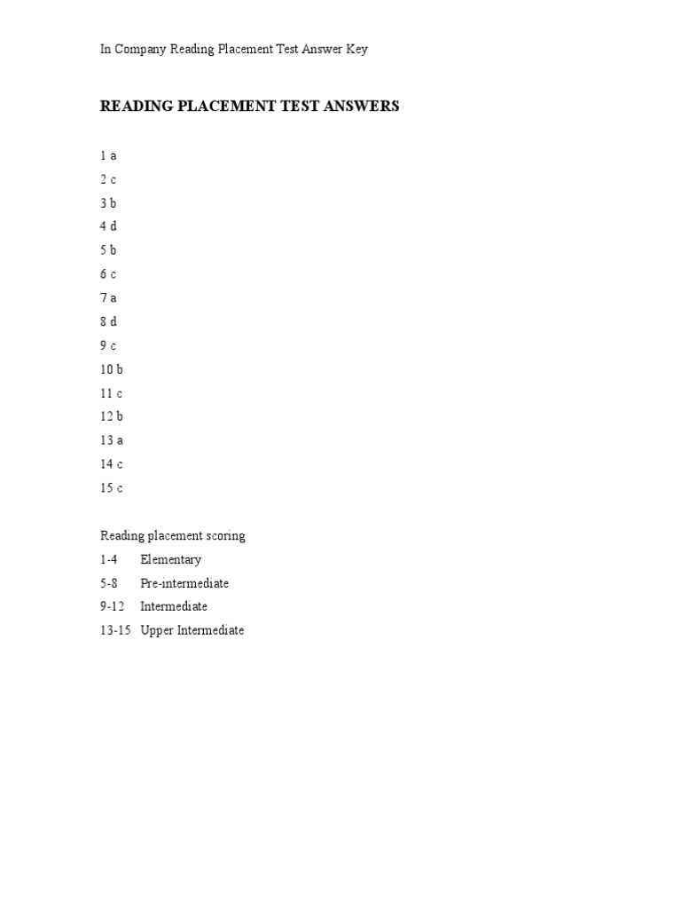 Reading Placement Test Answer Key | PDF