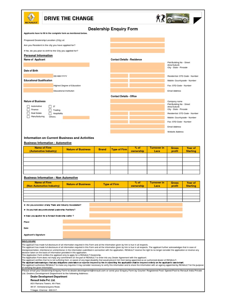 Dealership Enquiry Form | Business | Government