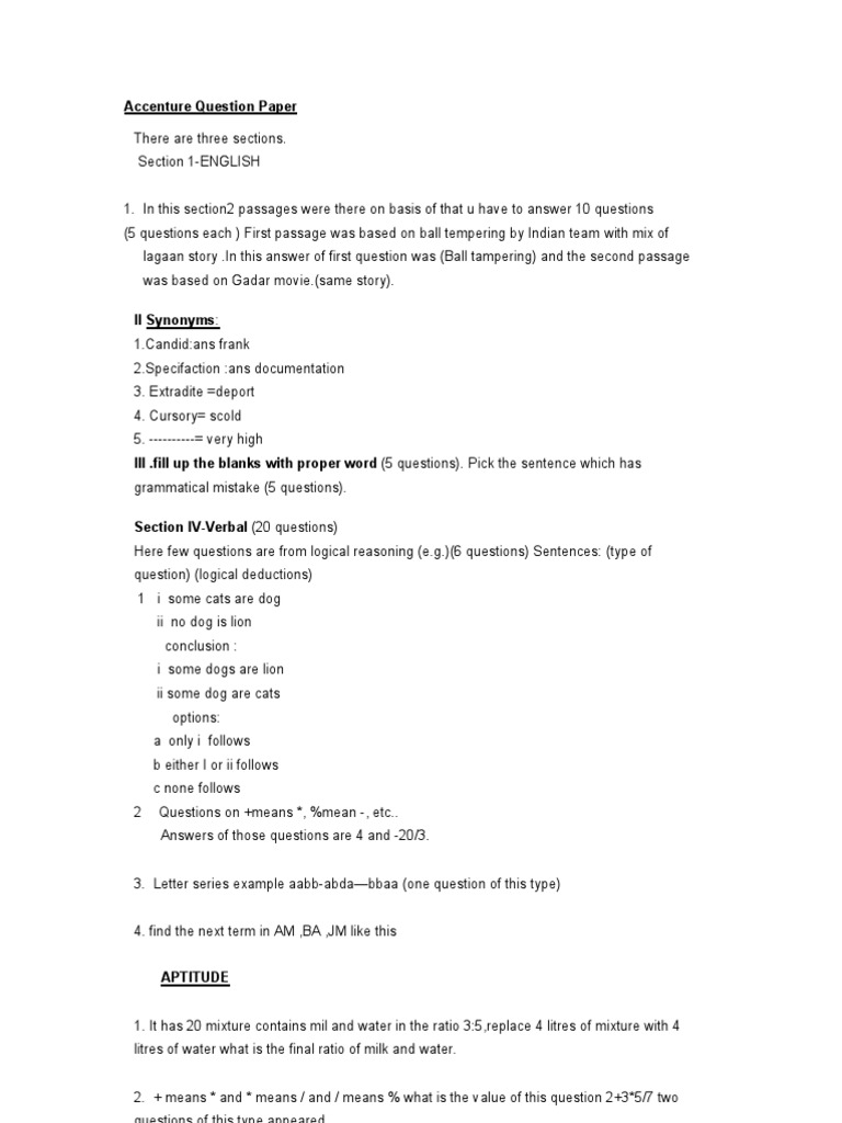 Accenture Placement Paper 5 | Download Free PDF | Question | Computing