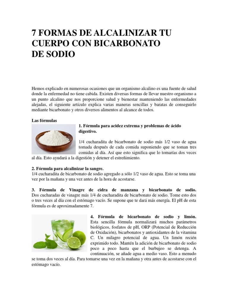 7 Formas de Alcalinizar Tu Cuerpo Con Bicarbonato | PDF | Alimentos ...