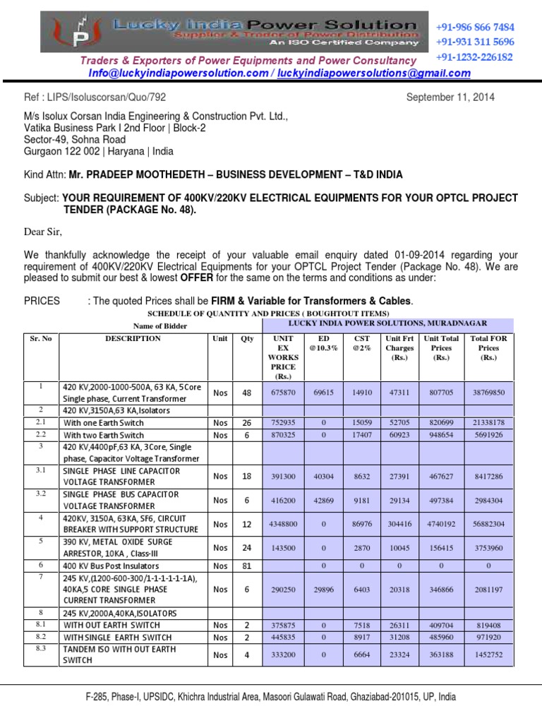 Proposal for Supply of 400kV/220kV Electrical Equipment and Consultancy ...