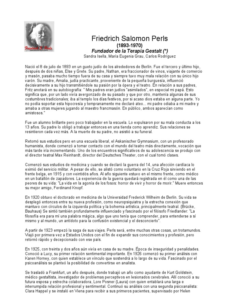 Biografia de Friedrich Salomon Perls | PDF | Terapia Gestalt ...