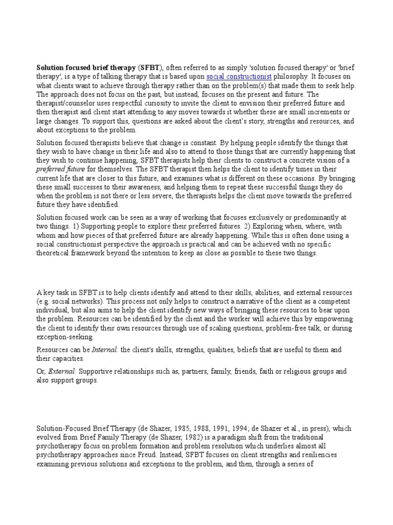 Solution Focused Brief Therapy (SFBT), Often Referred To As Simply ...