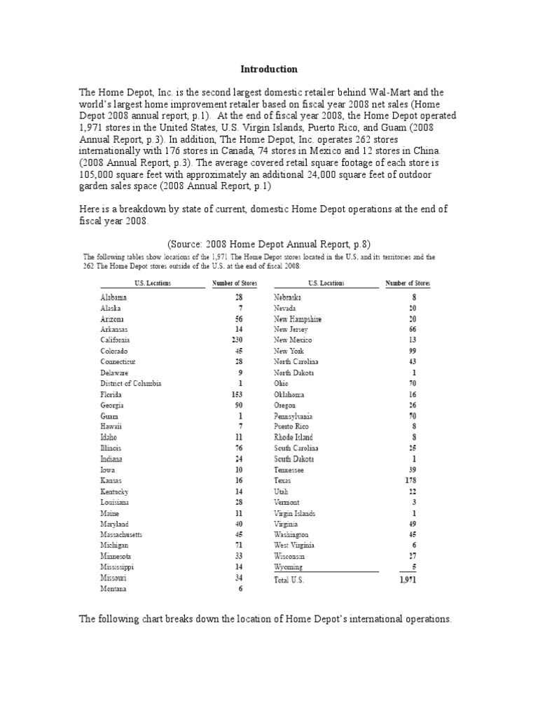 Introduction The Home Depot, Inc. Is The Second Largest Domestic | PDF ...