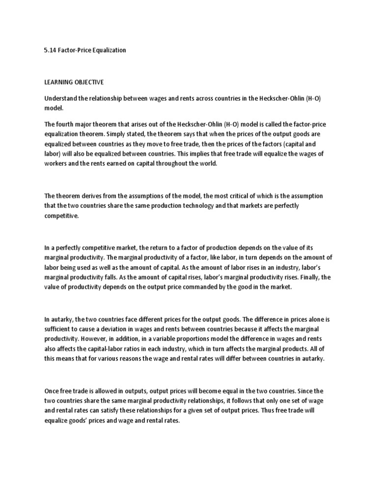 Factor Price Equalization | PDF | Labour Economics | Perfect Competition