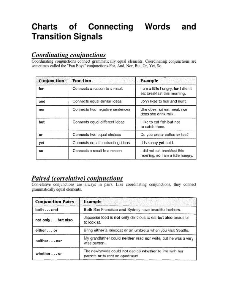 Chart of Connecting Words | PDF
