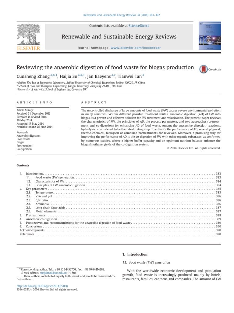 Reviewing The Anaerobic Digestion of Food Waste For Biogas Production ...