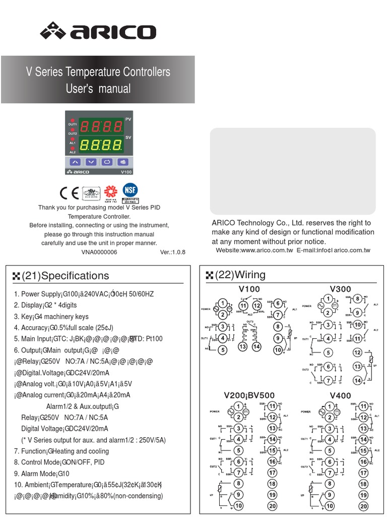 Arico V-Series Temperature Controllers | PDF | Parameter (Computer Programming) | Thermocouple
