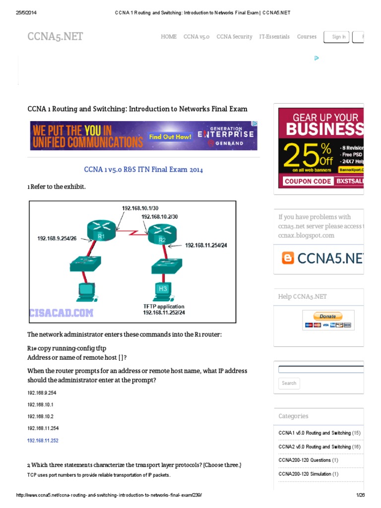 CCNA 1 Routing and Switching - Introduction To Networks Final Exam ...