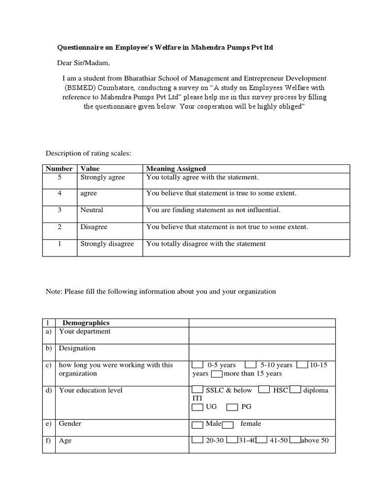 Questionnaire On Employee