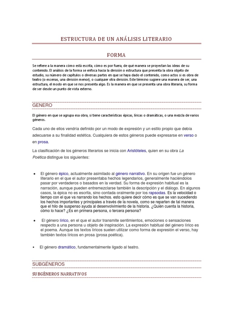 Estructura Del Análisis Literario | PDF | Narrativa | Trama (narrativa)