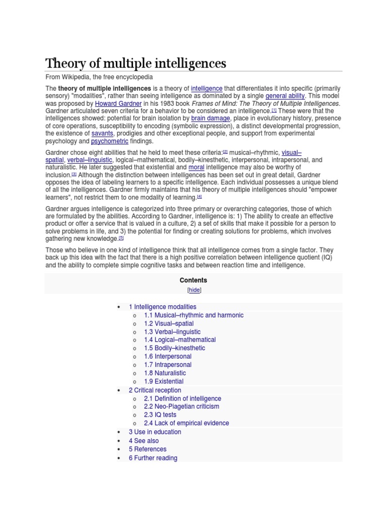 Theory of Multiple Intelligences | PDF | Applied Psychology | Action ...