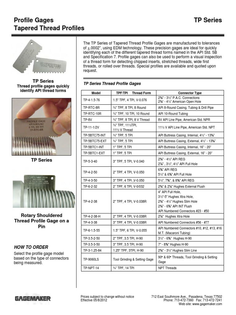 2012 Thread Profile Data Sheet | PDF | Manufactured Goods | Mechanical ...