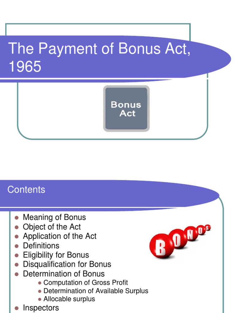 The Payment of Bonus Act, 1965 | PDF | Employment | Salary