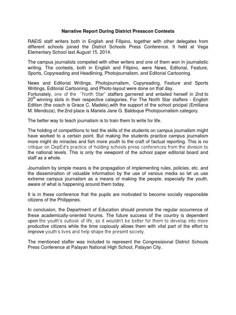 Narrative Report in Press Conference | PDF | Journalism | Philippines
