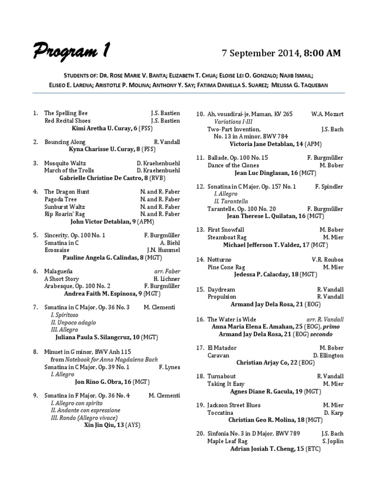 Piano Festival Program Schedule | PDF | Frédéric Chopin | Opus Number