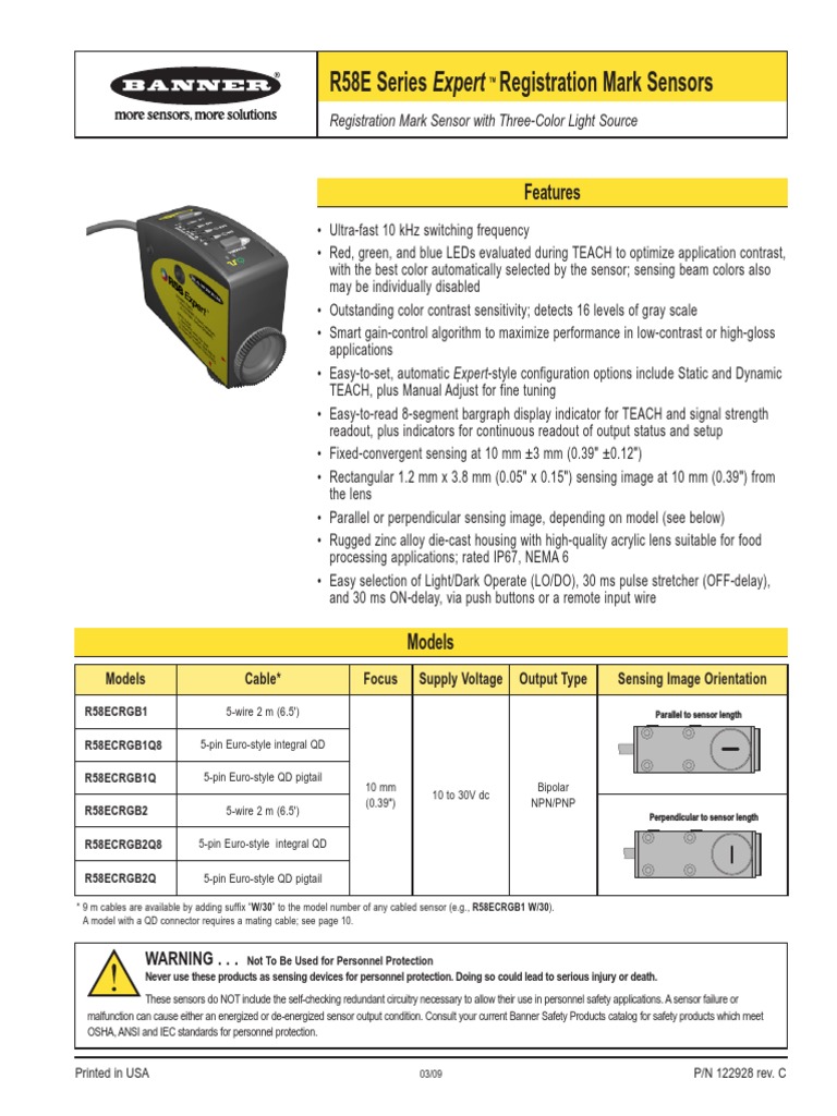 Tài liệu cảm biến bắt màu BANNER R58 Expert - R58ECRGB1 | PDF | Bipolar ...