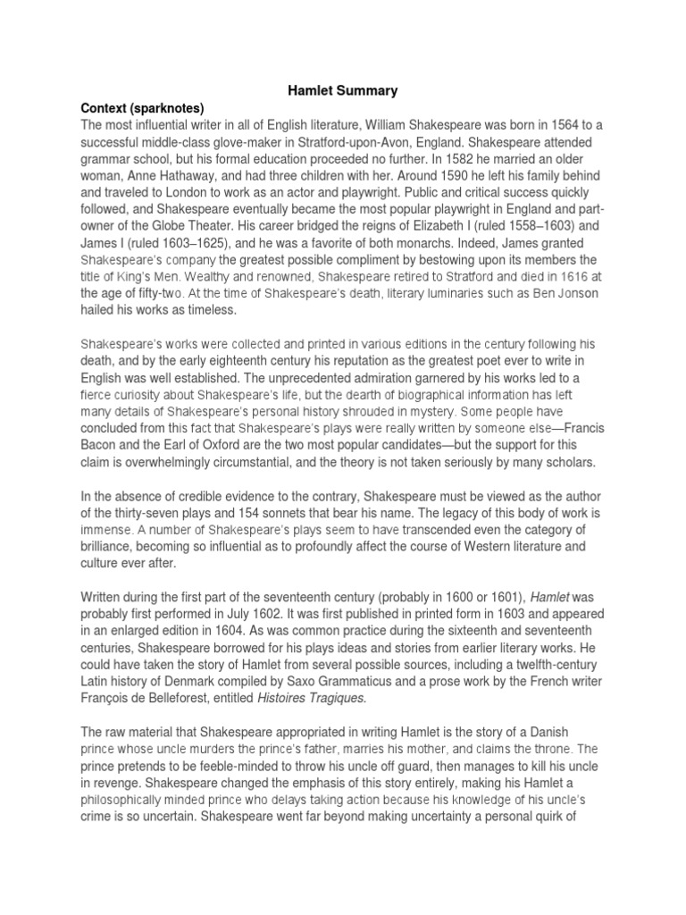 Hamlet Summary | PDF | Hamlet | Religion And Belief