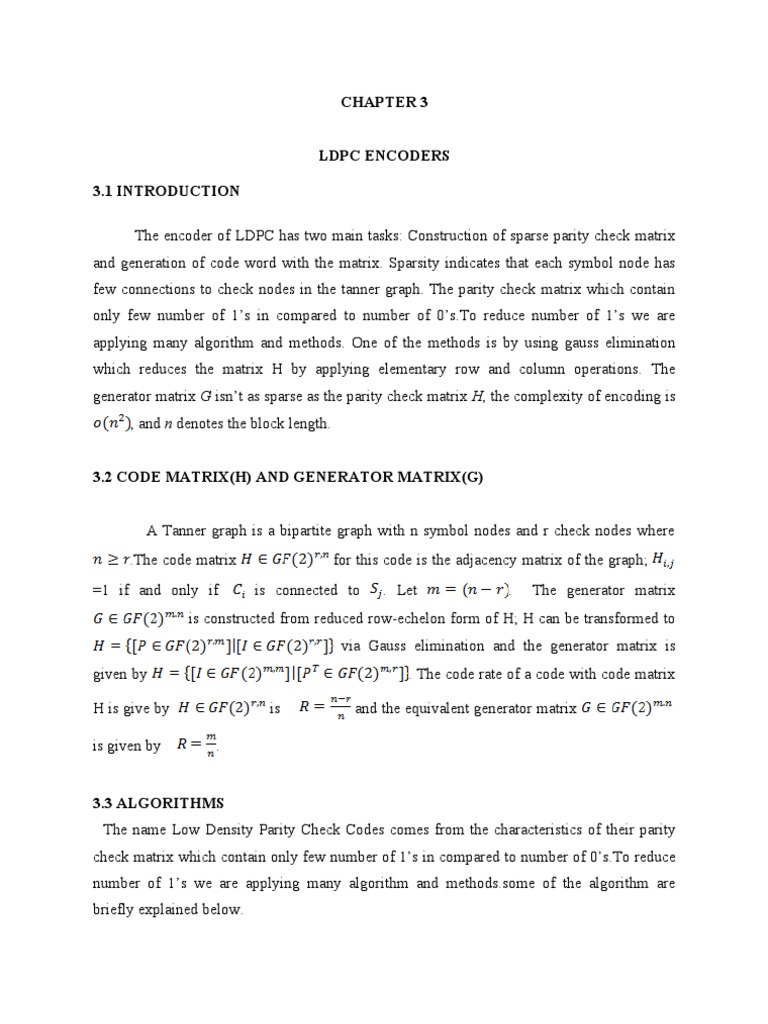 LDPC Encoding Techniques | PDF | Low Density Parity Check Code | Matrix ...