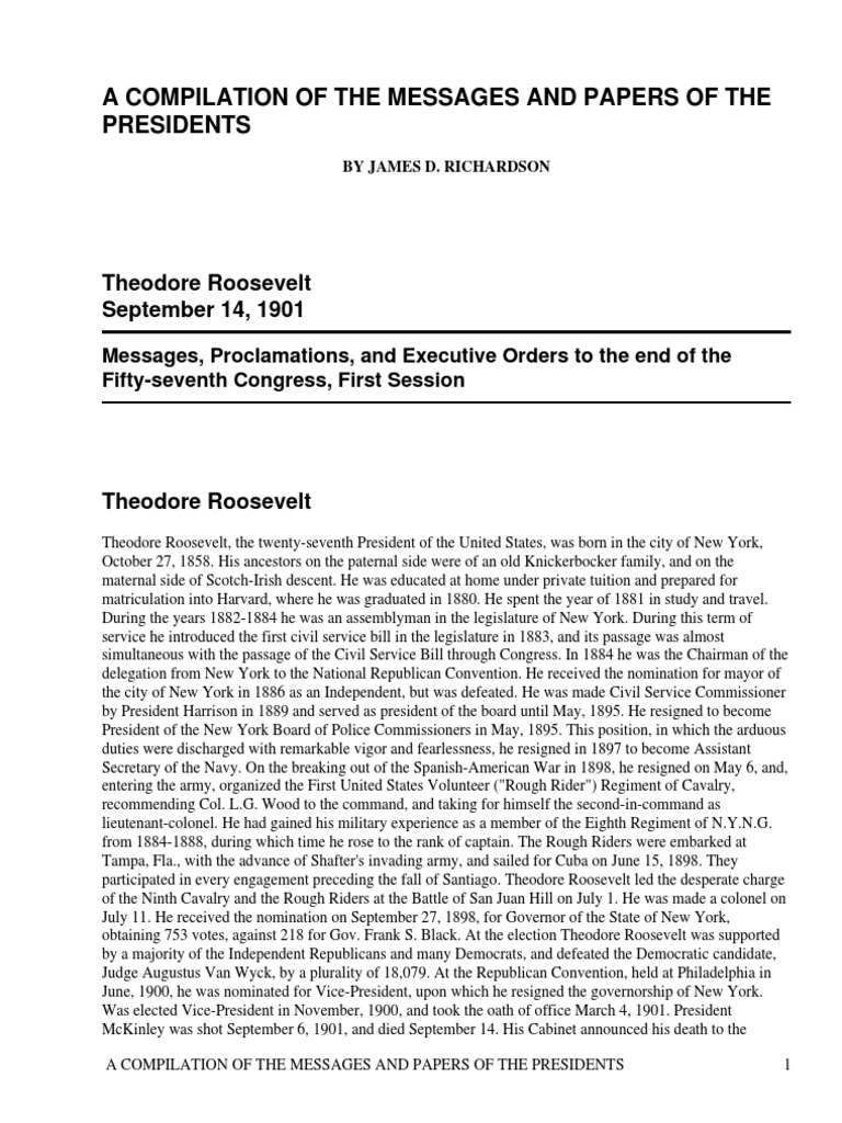 A Compilation of The Messages and Papers of The Presidents: Theodore ...