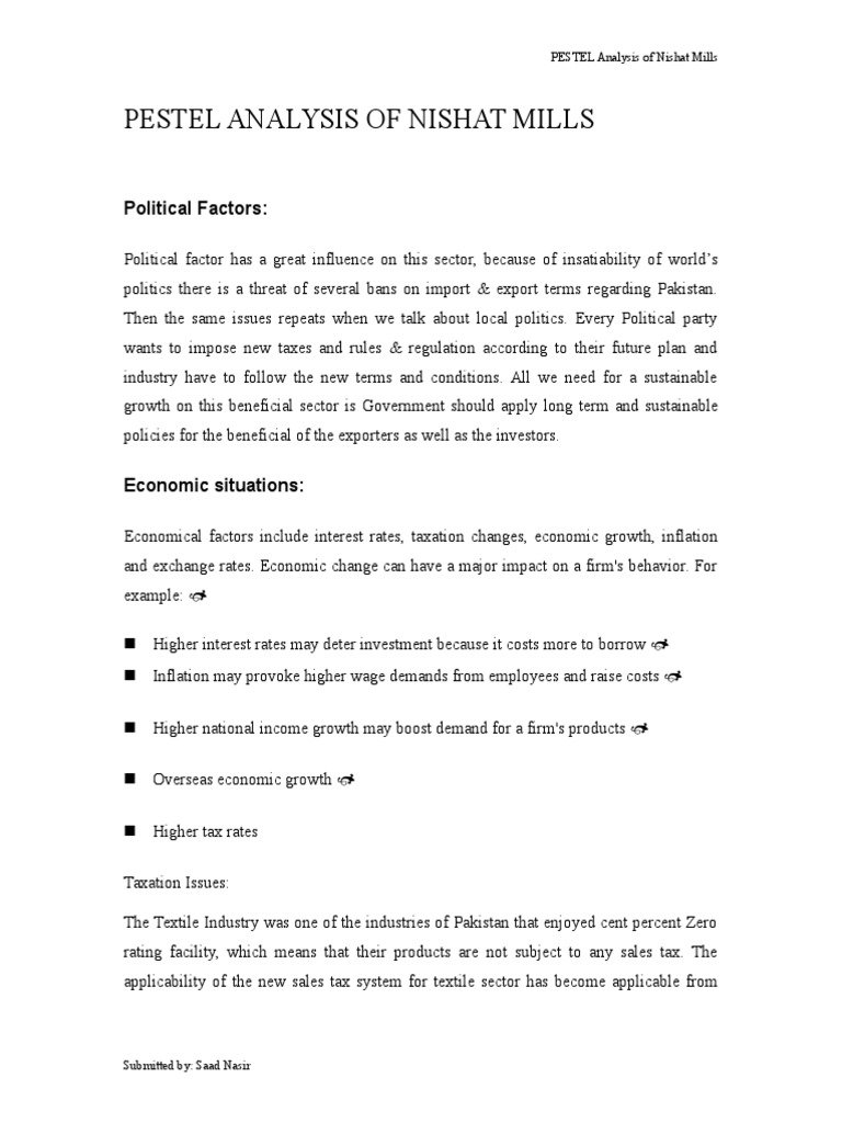 Pestel Analysis of Nishat Mills | PDF | Economies | Business