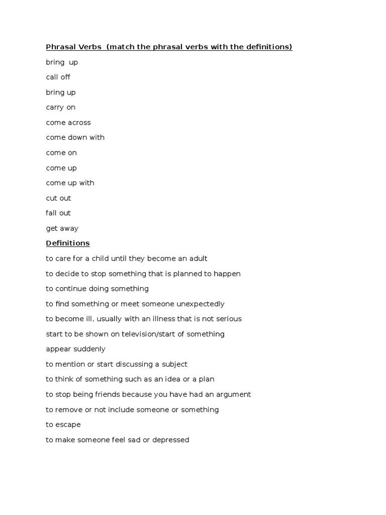 Phrasal Verbs (Match The Phrasal Verbs With The Definitions) | PDF