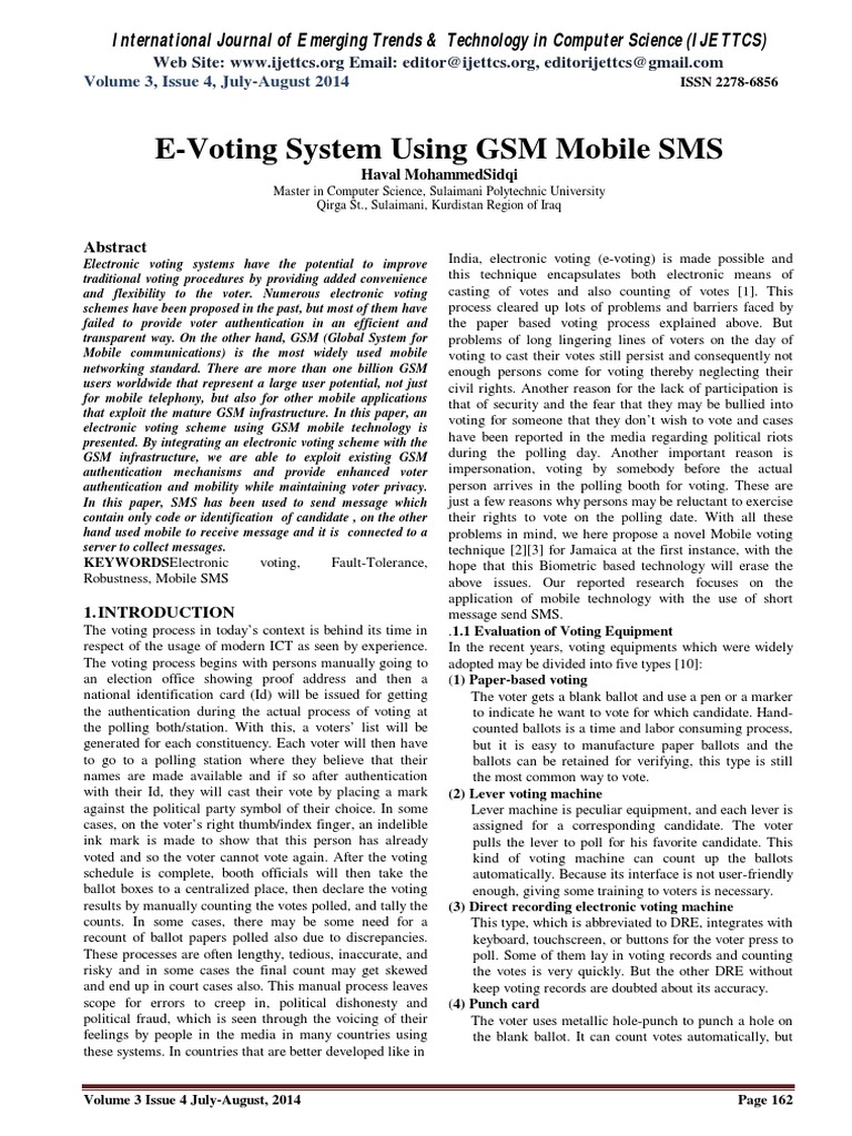 E-Voting System Using GSM Mobile SMS: International Journal of Emerging ...