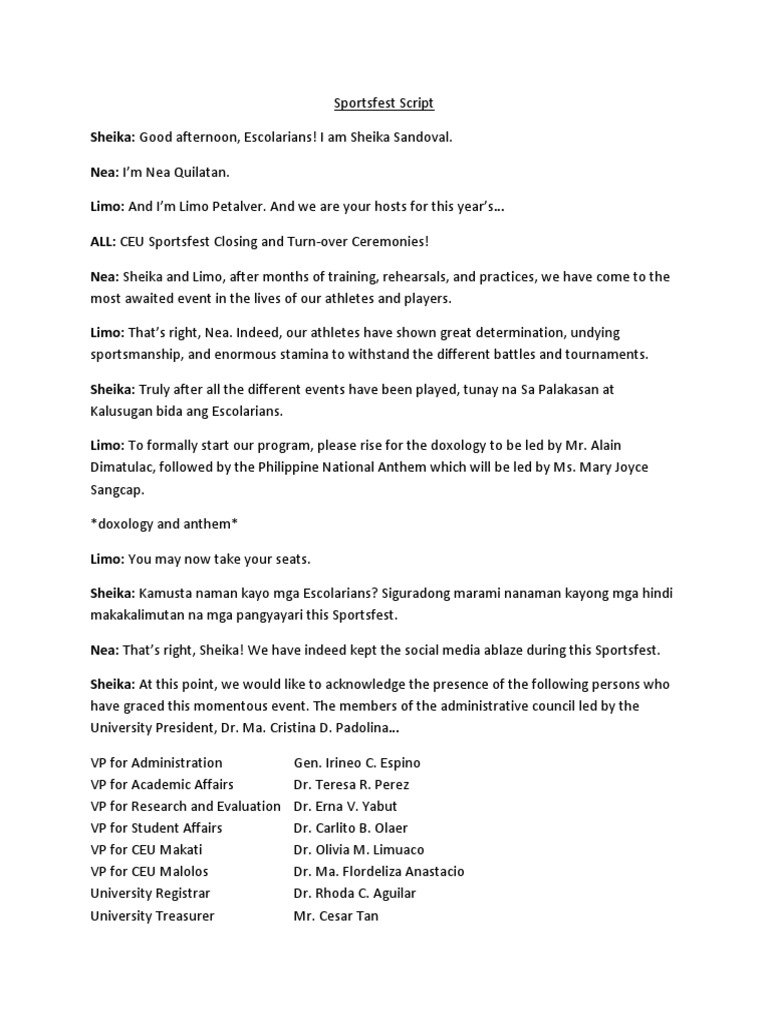 Sportsfest Script | Health Care | Public Health