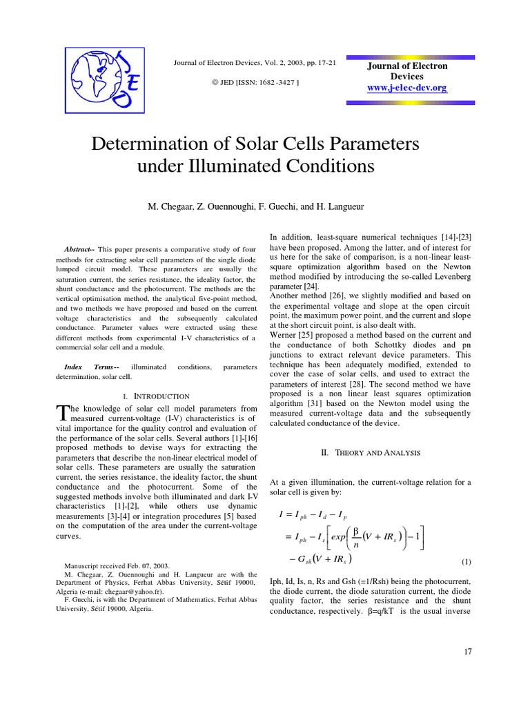Determination of Solar Cells Parameters | PDF | Electrical Resistance ...