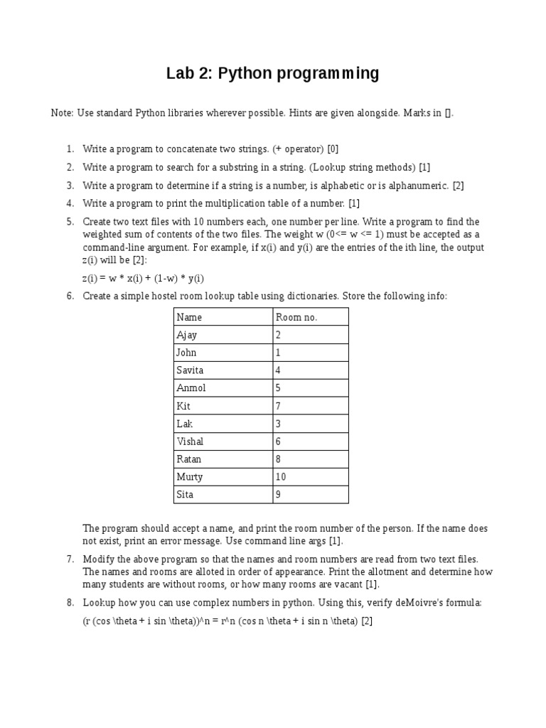 Python Programming Lab Exercises | PDF