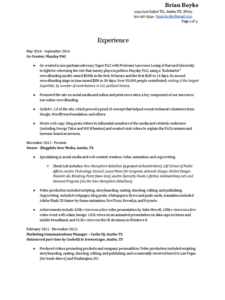 Resume of Brian Boyko | PDF | Social Media | Popular Culture & Media ...