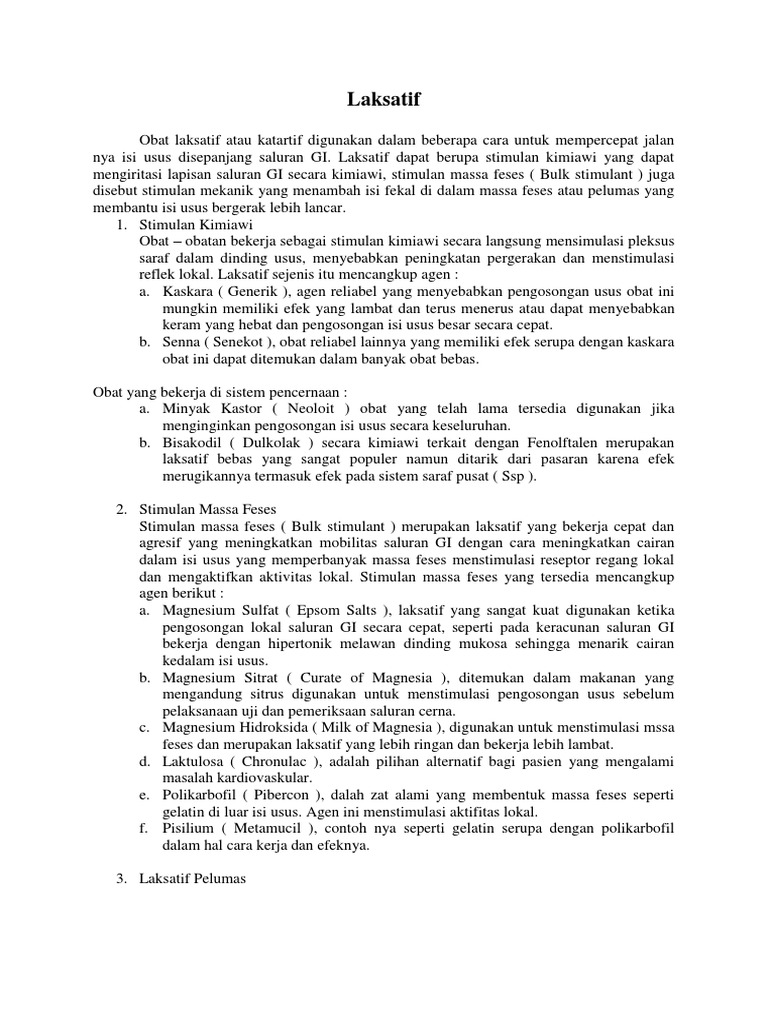 Jenis dan Mekanisme Laksatif Stimulan | PDF