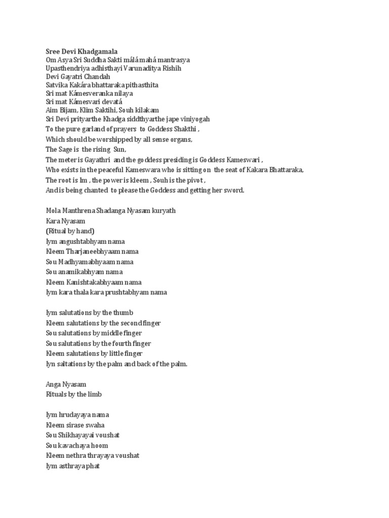 Sri Devi Khadgamala Meaning | PDF | Devi | Hindu Mythology