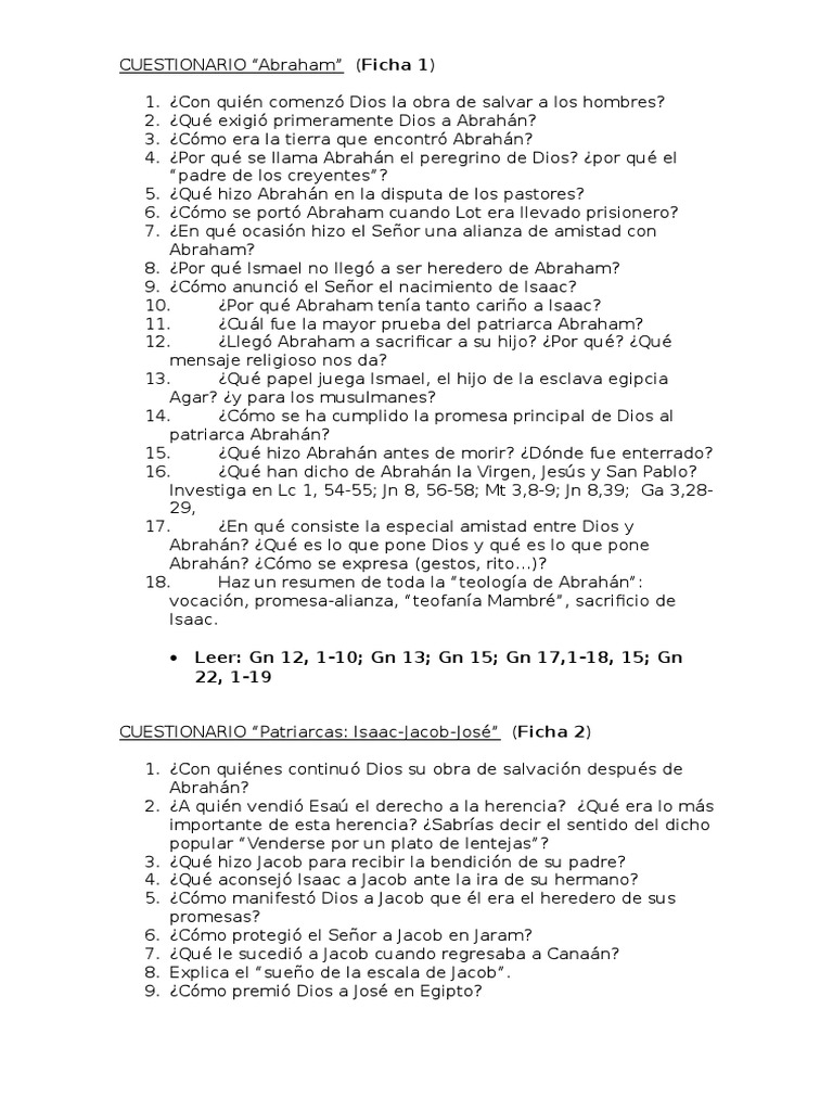 CUESTIONARIO | PDF | Abrahán | Moisés