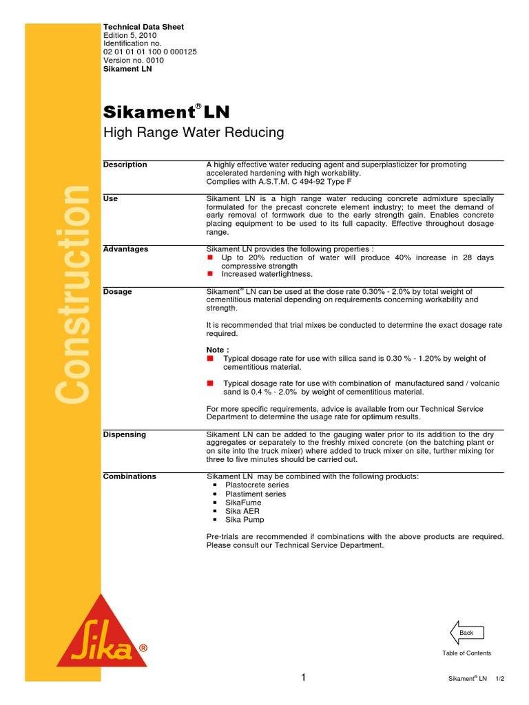 Sikament LN Pds | PDF | Industries | Concrete